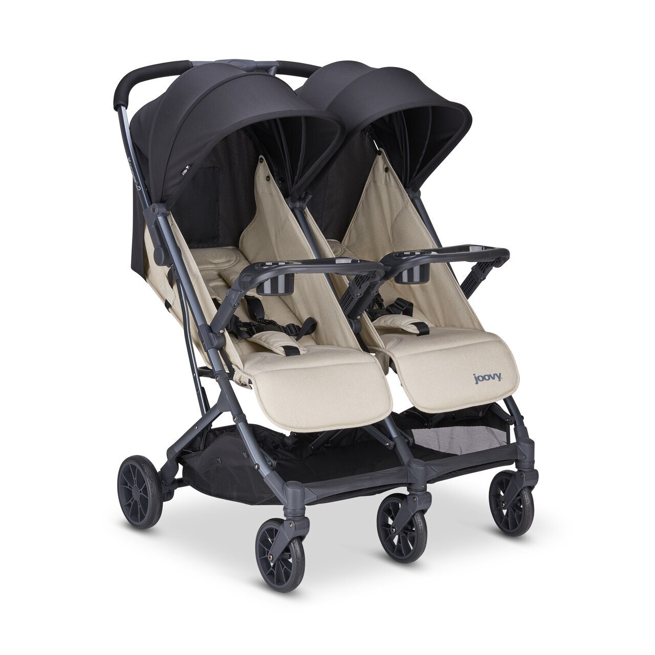 Kooper X2 Lightweight Compact Double Stroller With Trays - Sand
